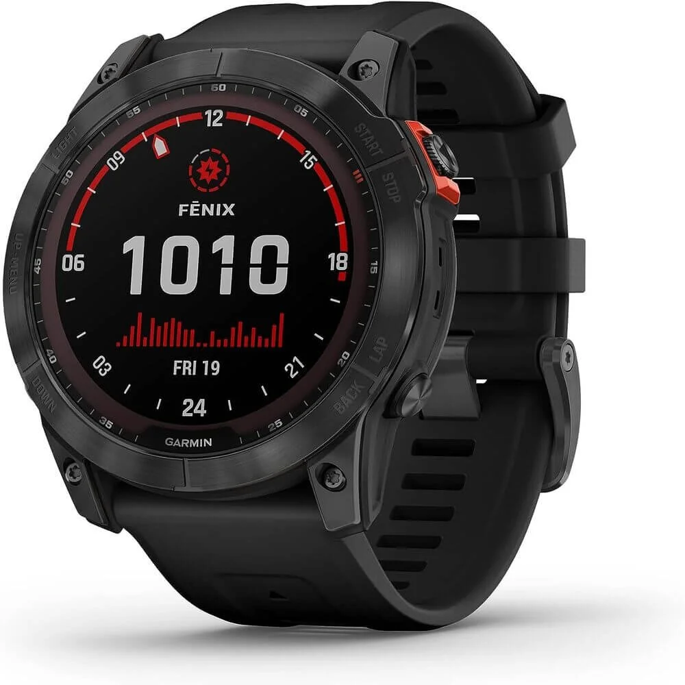 The Garmin Fenix 7X Solar hiking smartwatch has a high-resolution color ...