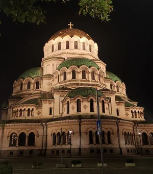the stunning Alexander Nevsky Cathedral when lit up at night