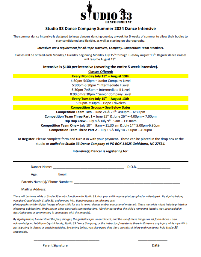 SUMMER INTENSIVES / DANCE CAMP — Studio 33 Dance Company