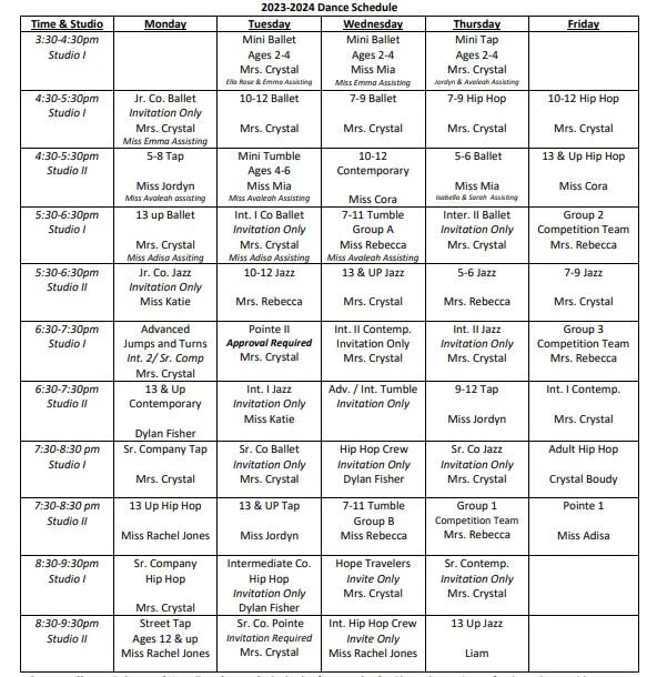 Registration Information — Studio 33 Dance Company