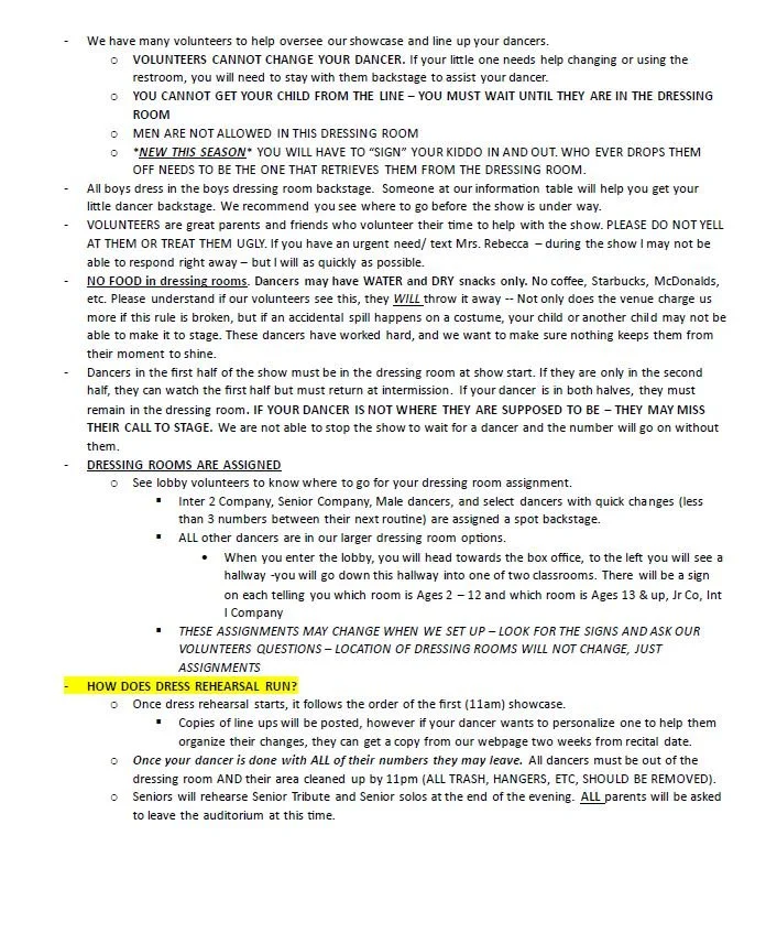 RECITAL INFORMATION — Studio 33 Dance Company