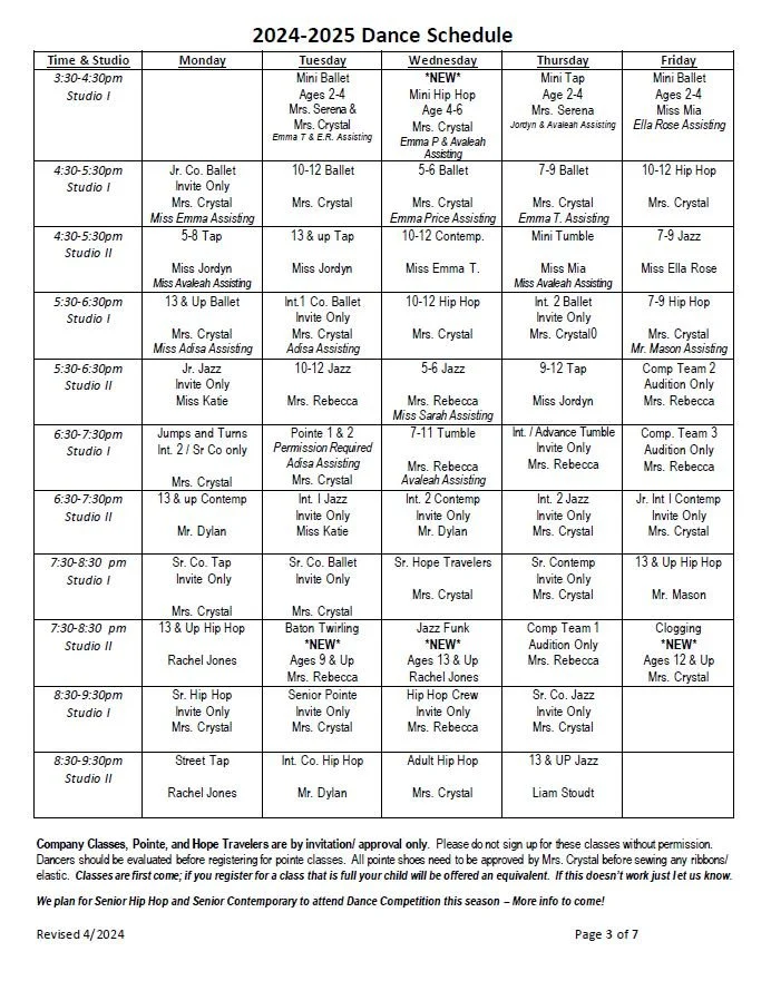 Registration Information — Studio 33 Dance Company