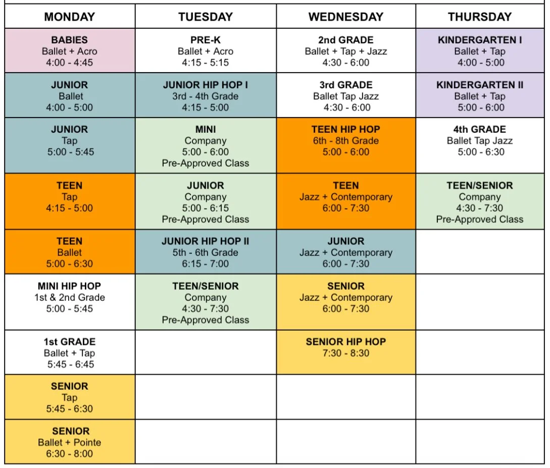 Class Schedule — CORE DANCE CENTER
