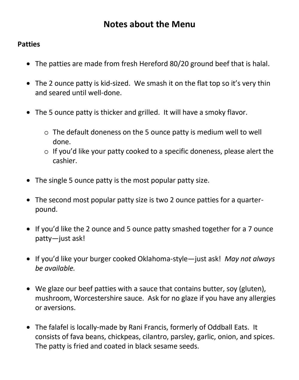 Menu Notes + Drinks Menu — burger-chan