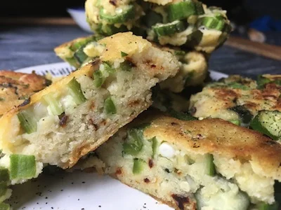 Okra Cornmeal Cakes with Cilantro Lime Yogurt Dip — Mighty Gnome Market ...