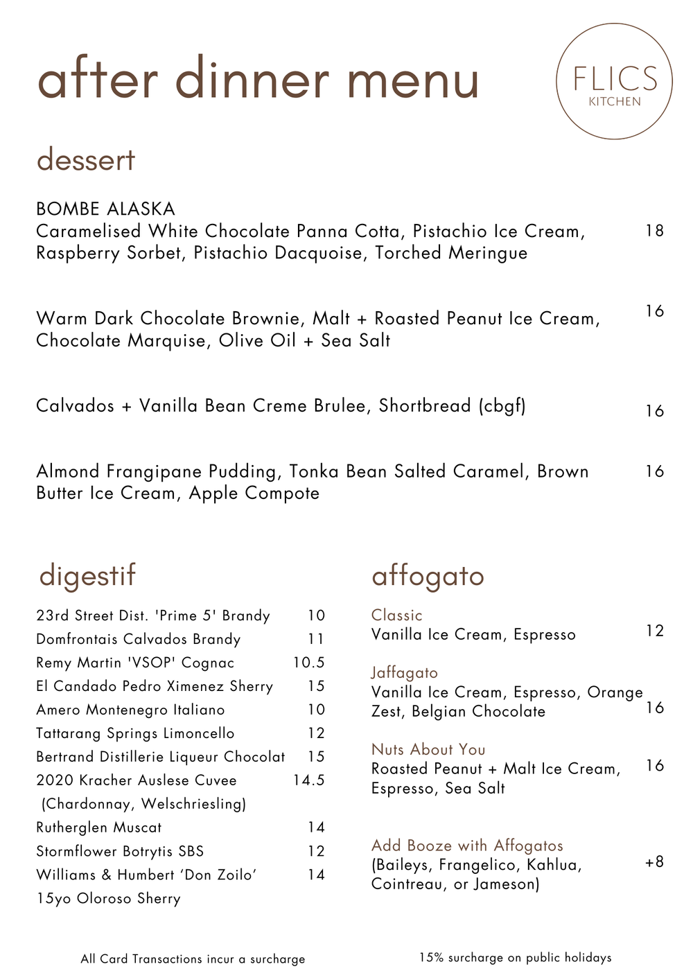 MENU — FLICS KITCHEN