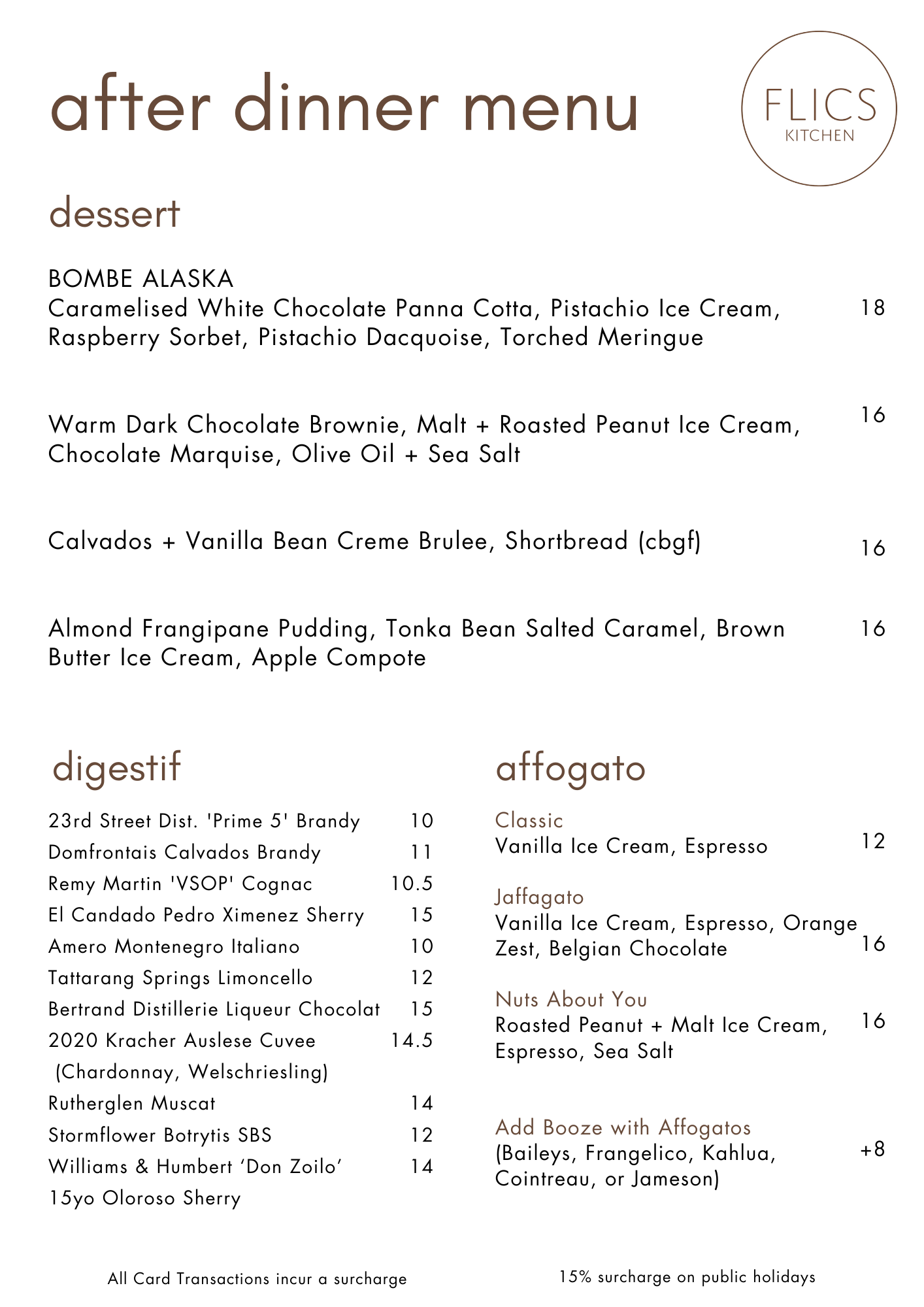MENU — FLICS KITCHEN