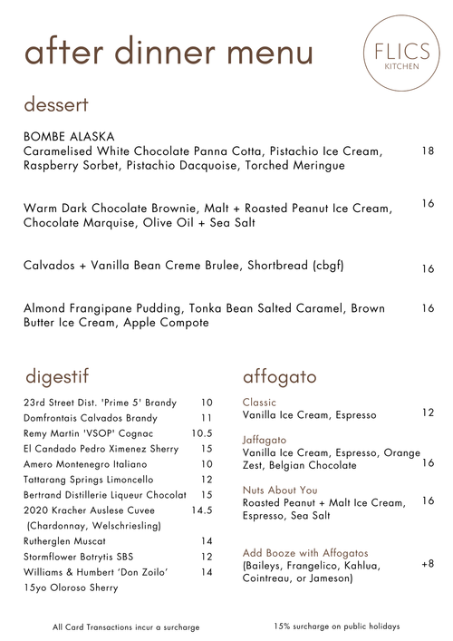 MENU — FLICS KITCHEN