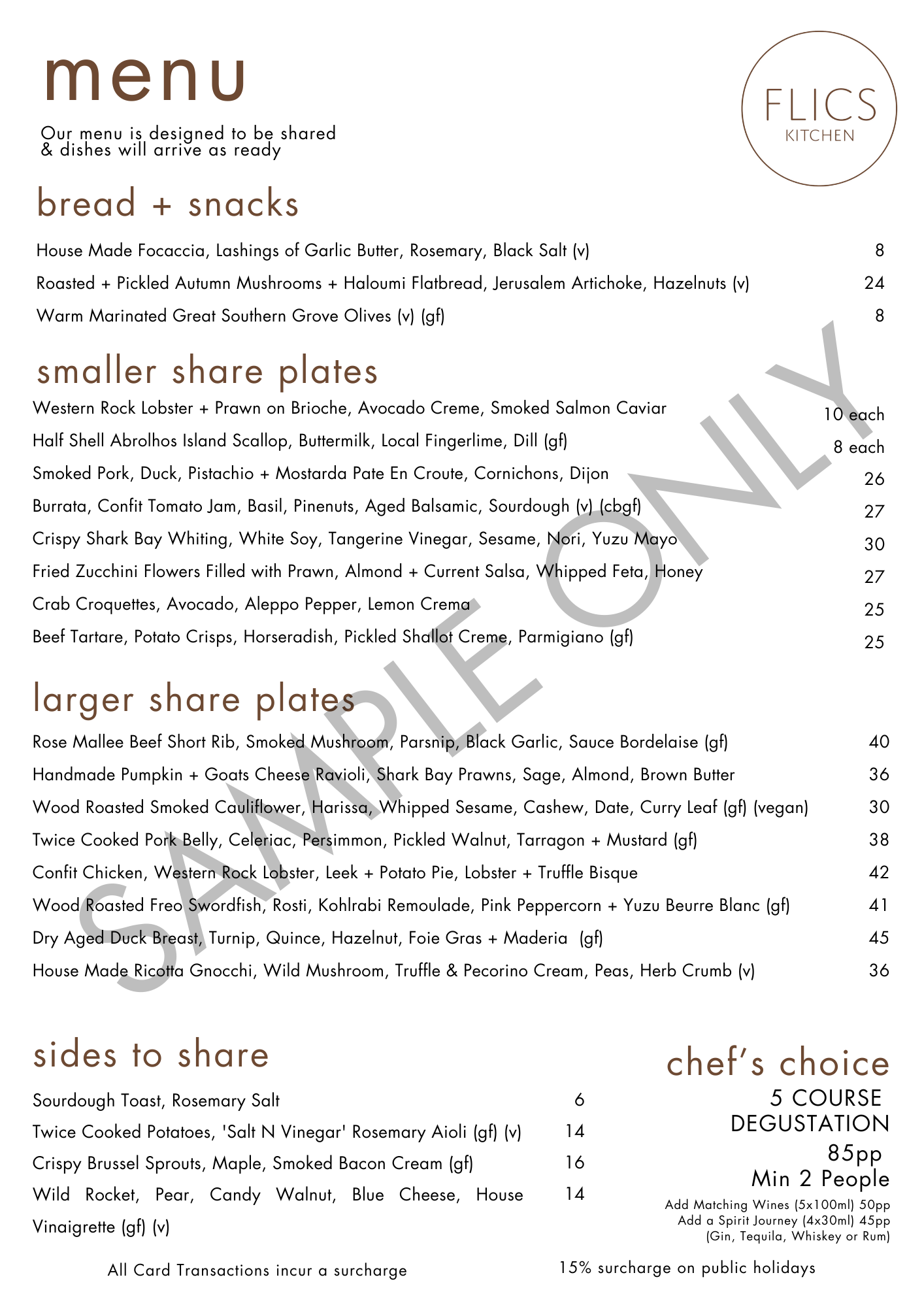 MENU — FLICS KITCHEN