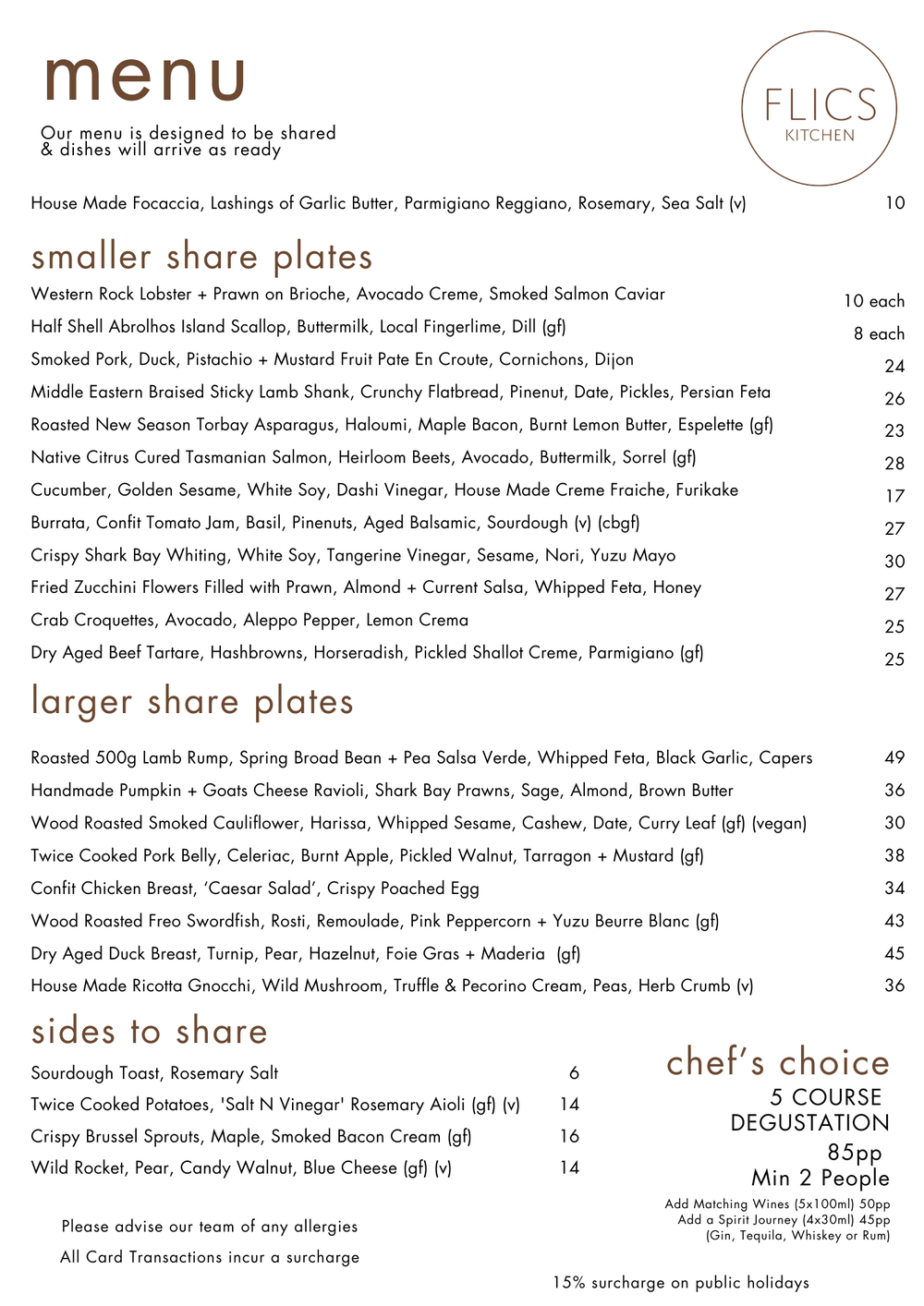 MENU — FLICS KITCHEN