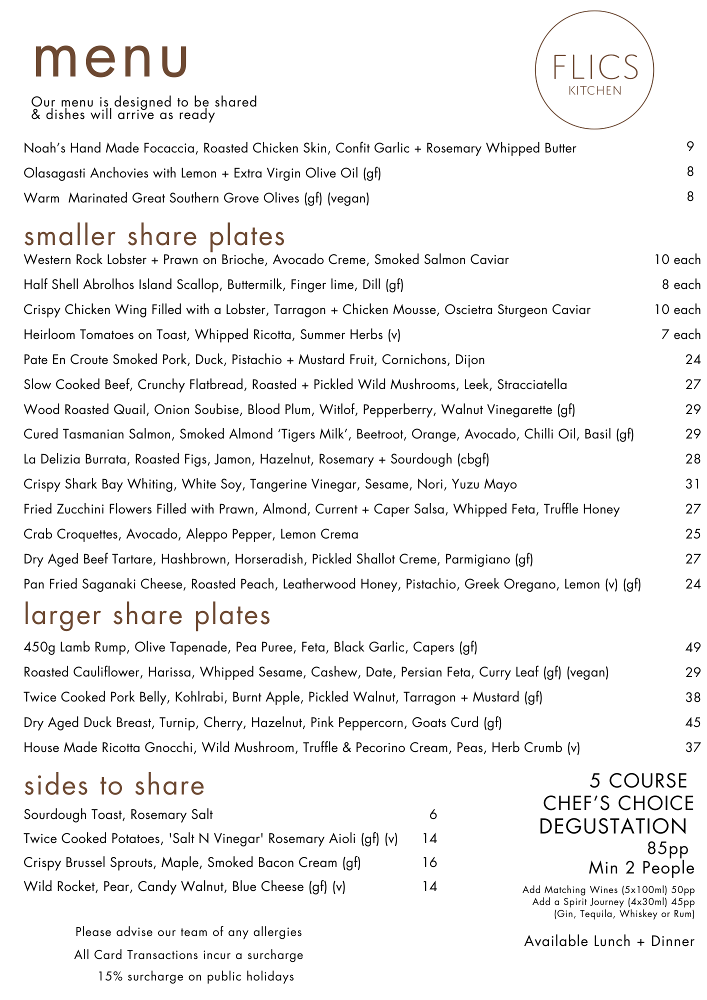 MENU — FLICS KITCHEN