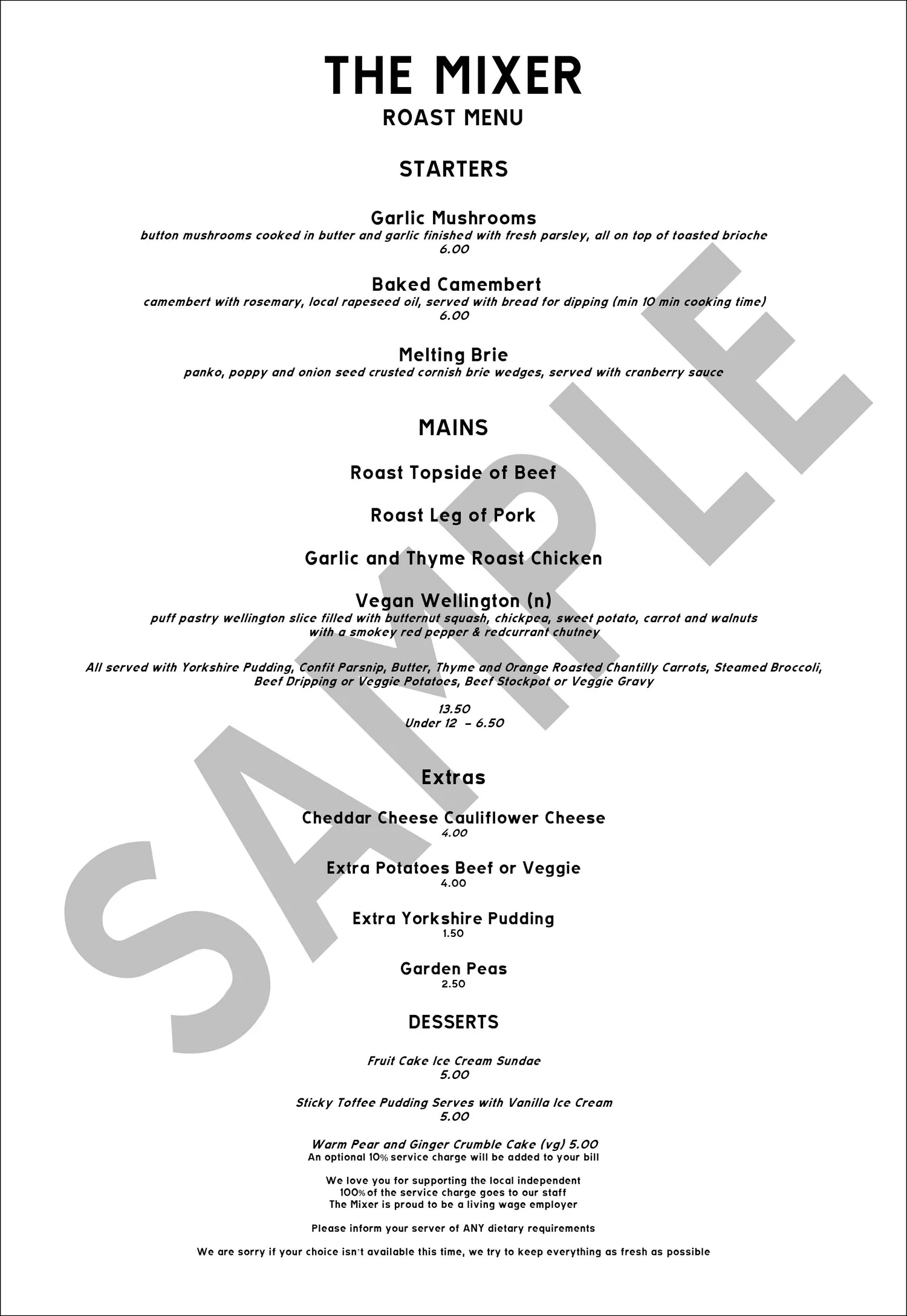 FOOD MENU'S — The Mixer