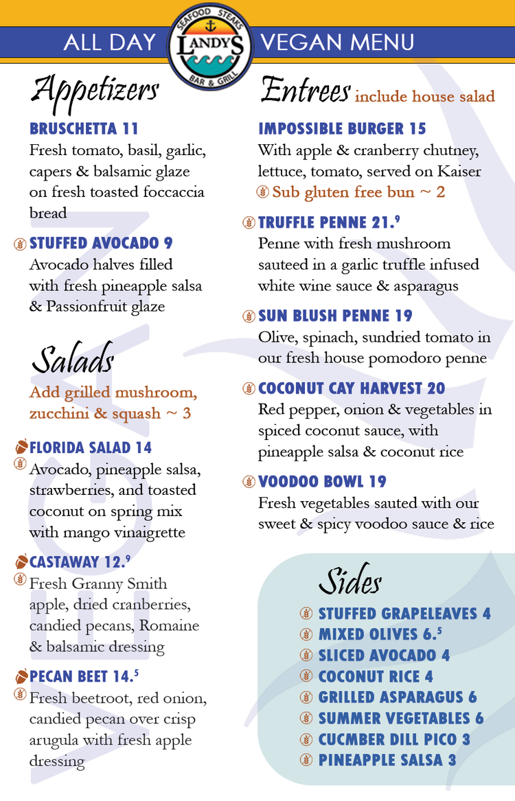 Vegan Menu — Landy's Restaurant