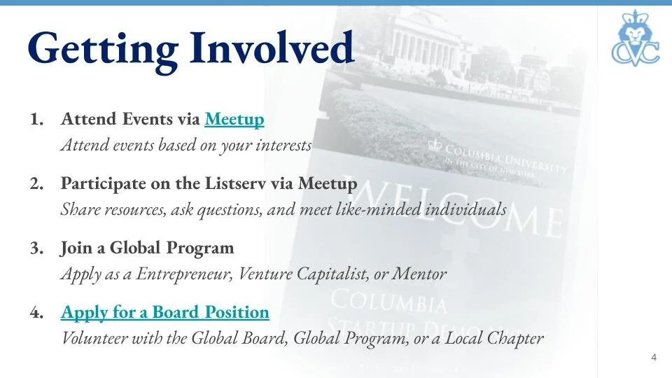 CVC Info Session and the Value of Community — Columbia Venture Community