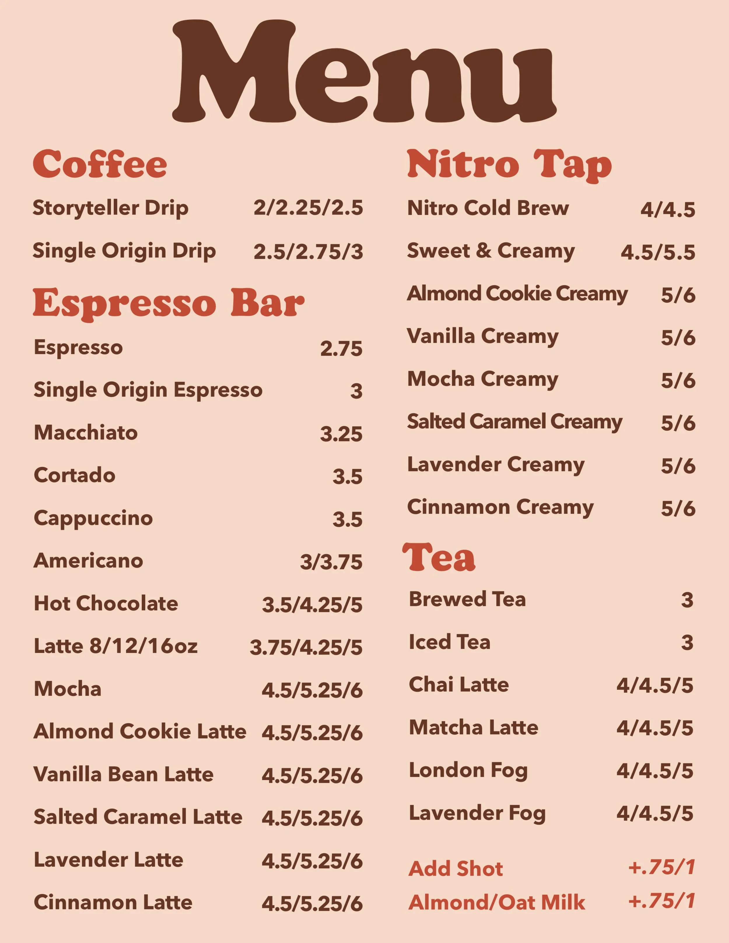 Tasting Room Menu — Pilcrow Coffee