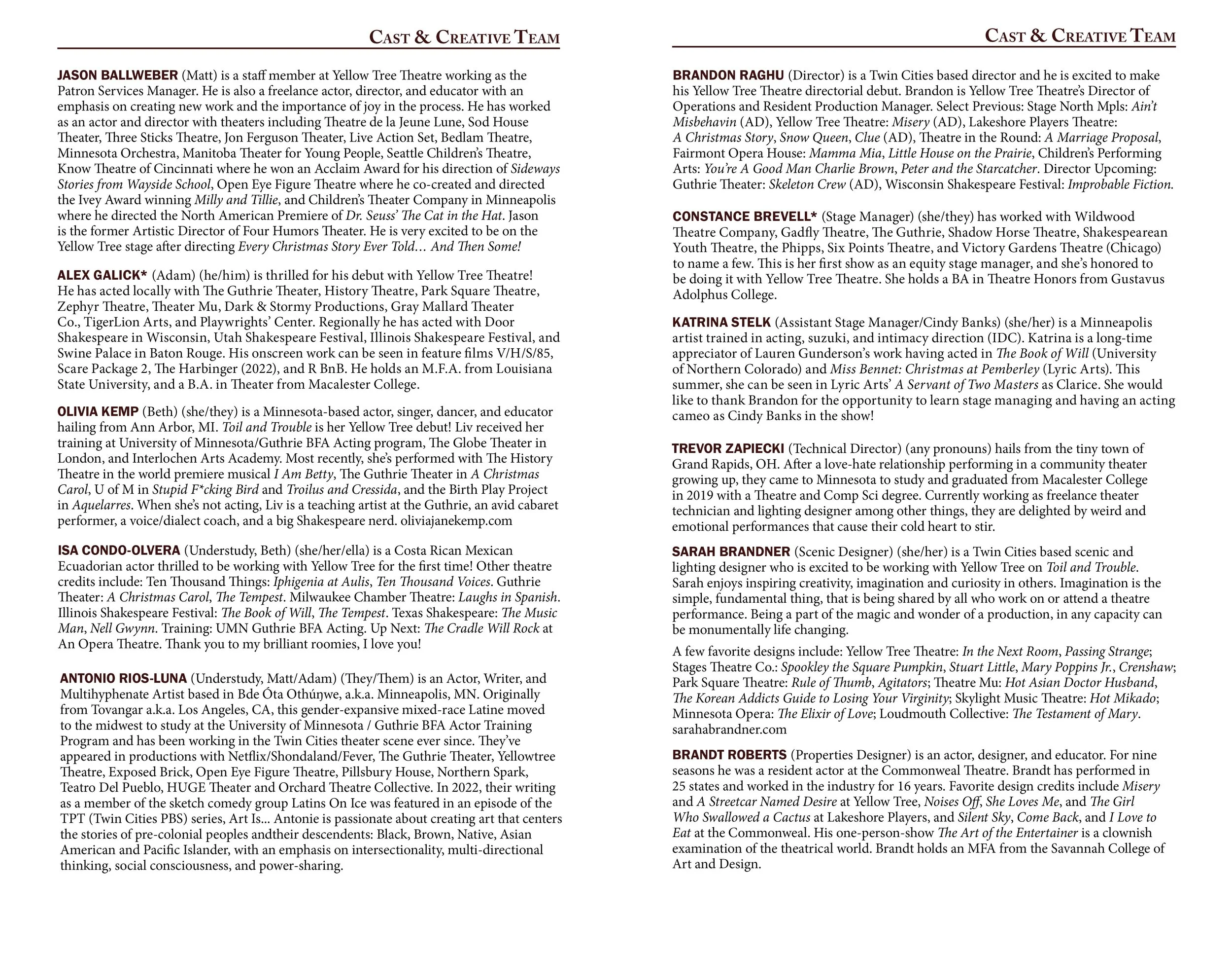 Toil and Trouble Program — Yellow Tree Theatre