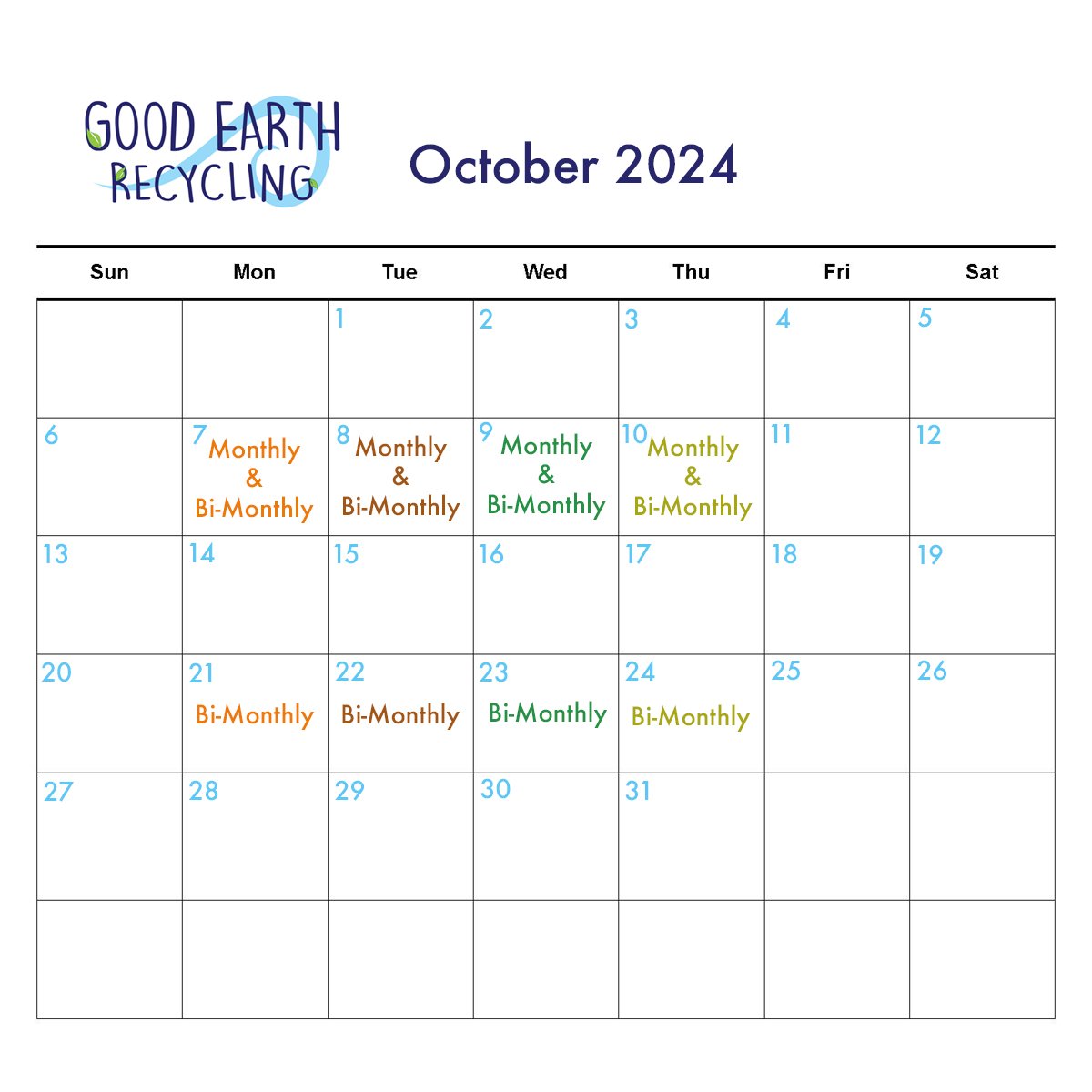 Good Earth Recycling - Abilene Recycling Service Calendar