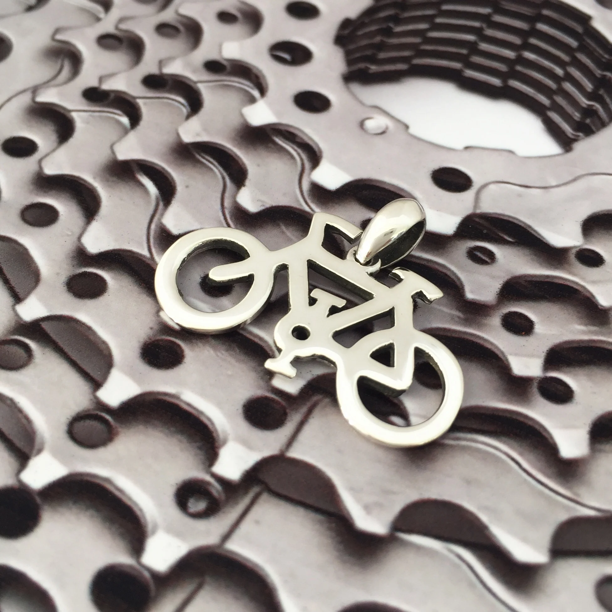 Silver Bicycle Bike Pendant — i j e w e l l e r y