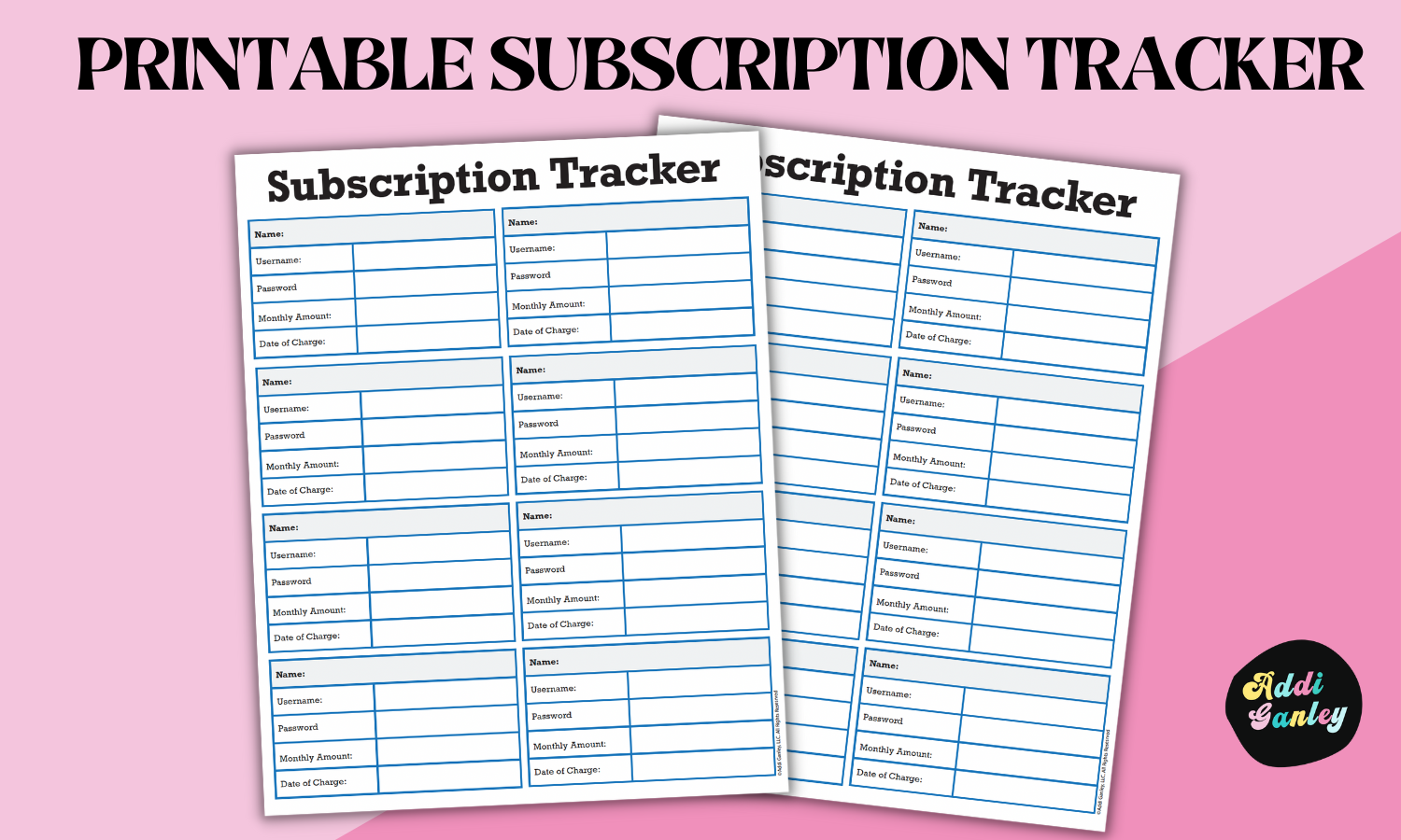 Printable Subscription Tracker