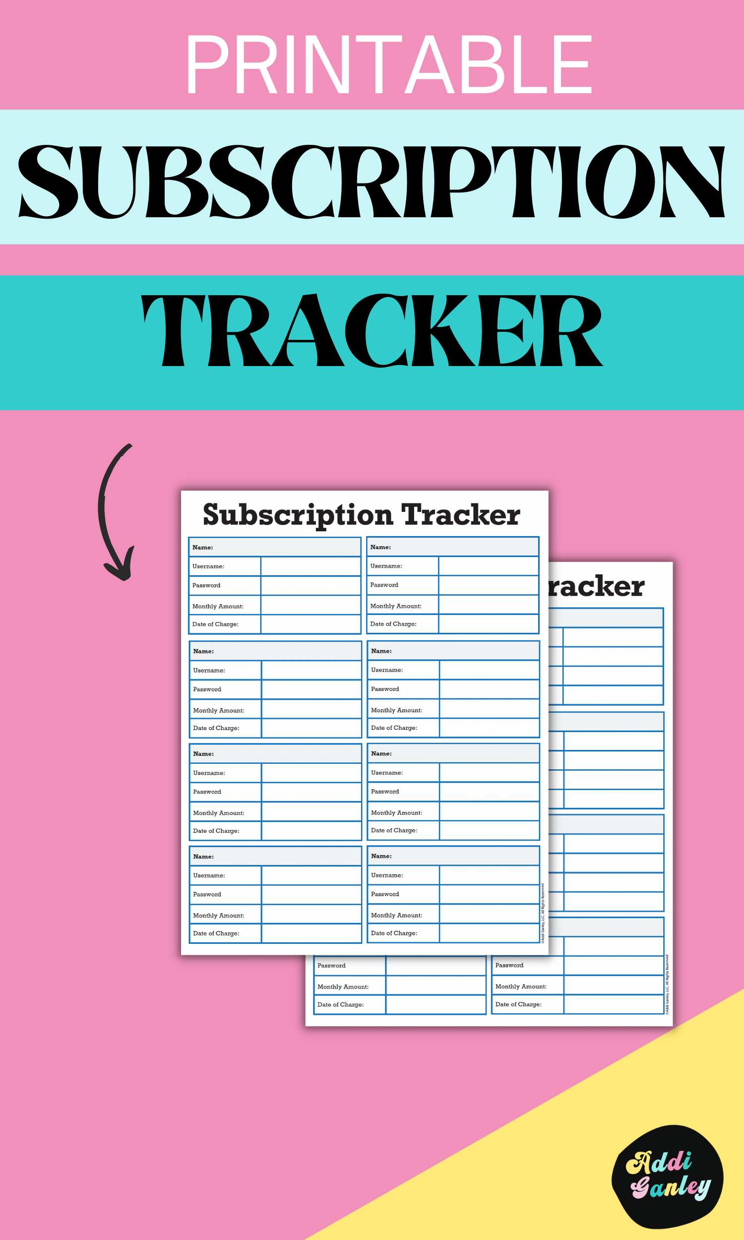 Printable Subscription Tracker