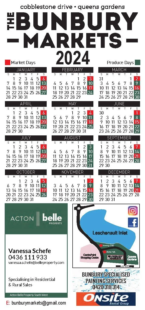 Calendar & Location — THE BUNBURY MARKETS