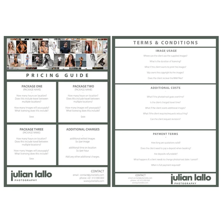 Photography Rate Card & Terms and Conditions — Julian Lallo Photography