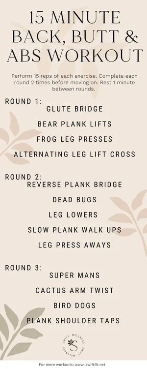 15 Minute Back, Butt + Abs Workout for Beginners (Equipment-Free ...