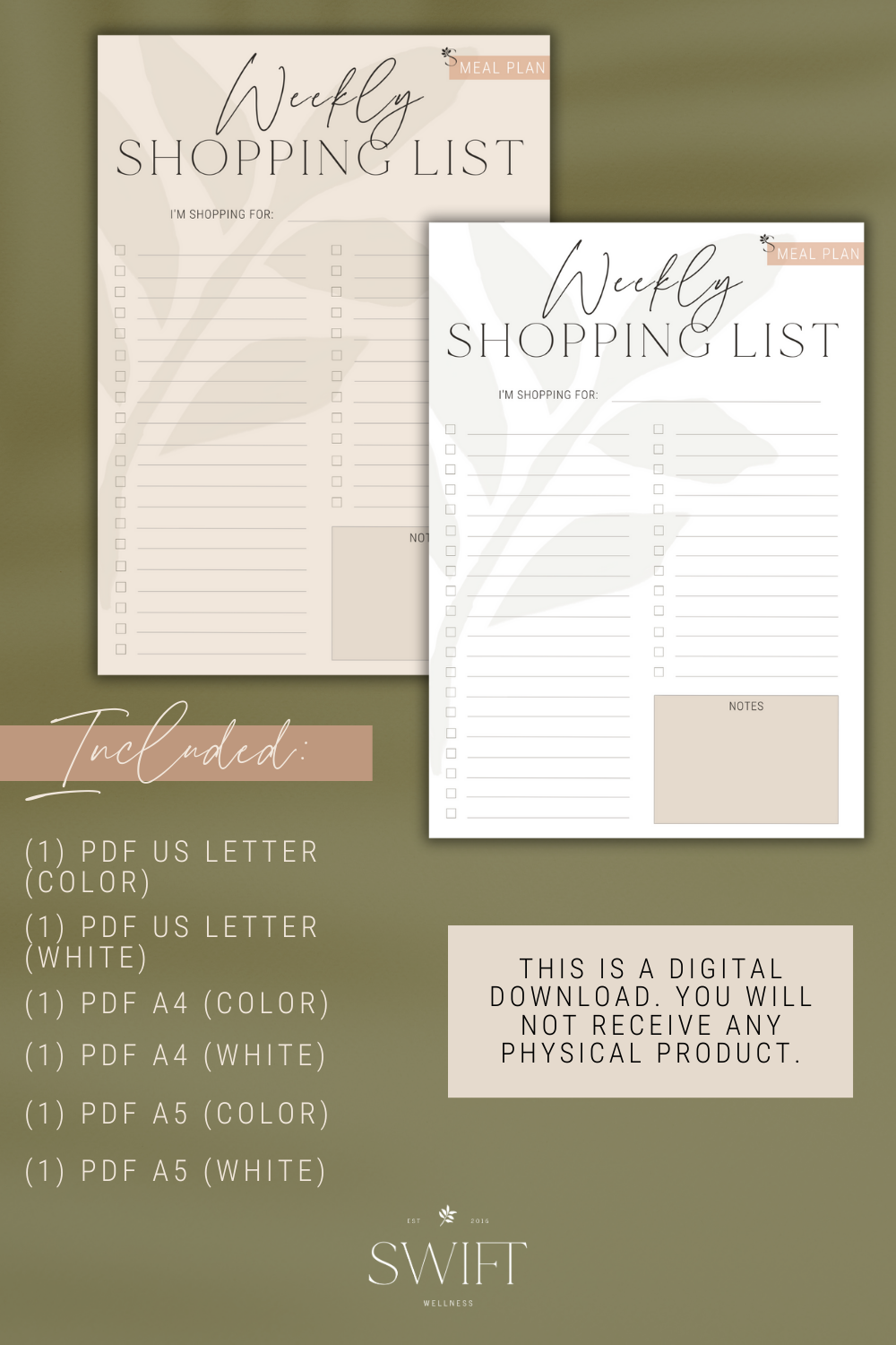 Weekly Shopping List - Printable Planner Pages | Swift Wellness