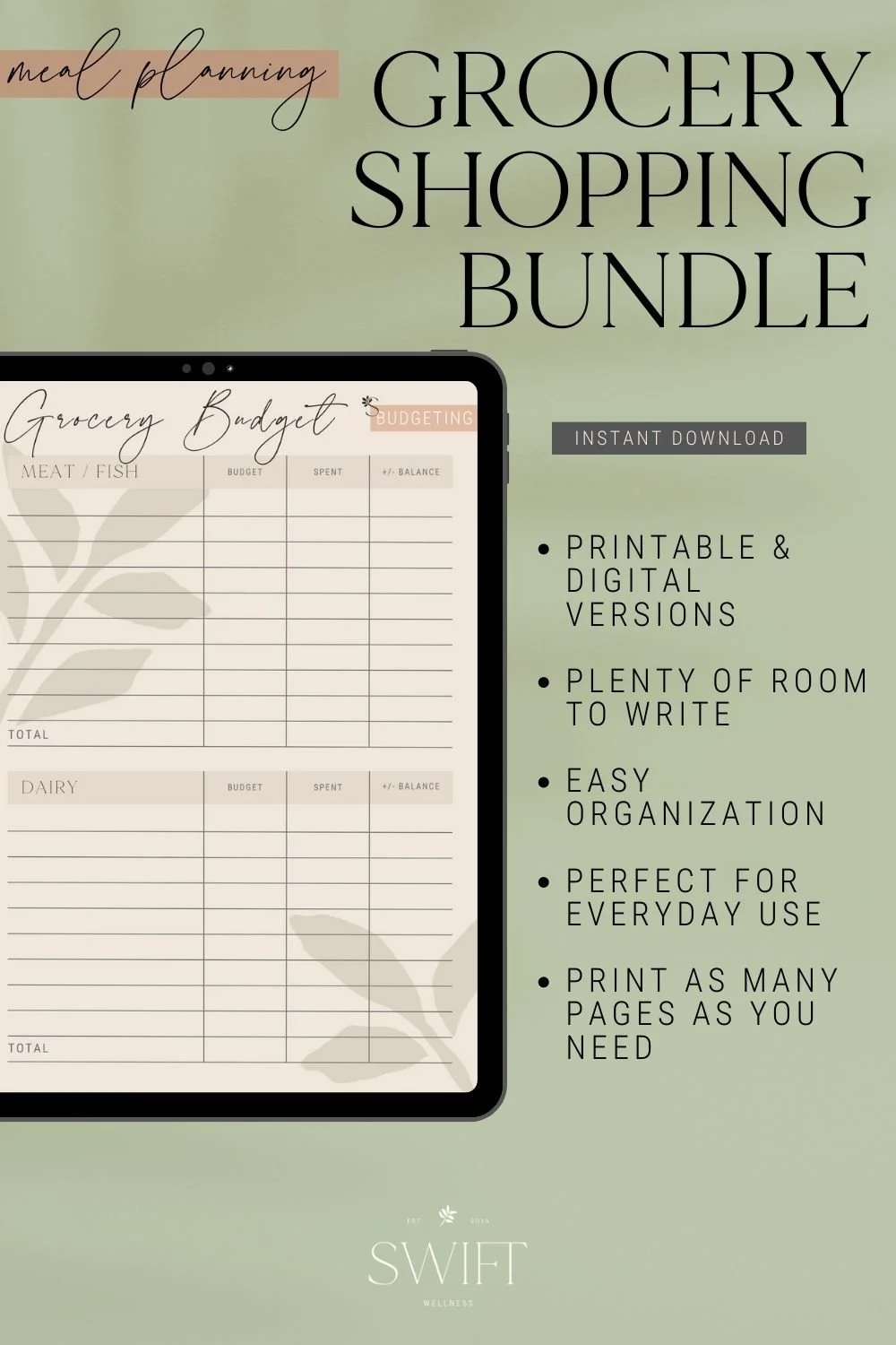 Grocery Shopping List - Printable Planner Pages | Swift Wellness