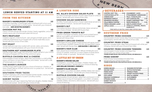 Menu — Baker's Kitchen