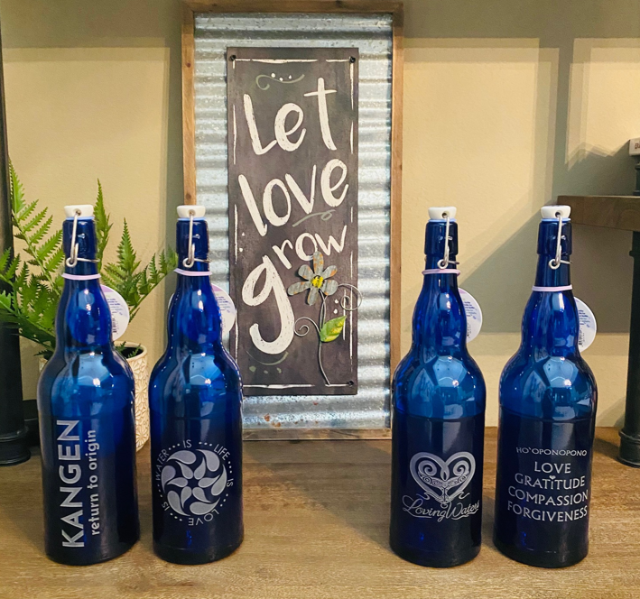Sandblasted Dark Blue Cobalt Glass Drinking Water Bottle (Kangen ...