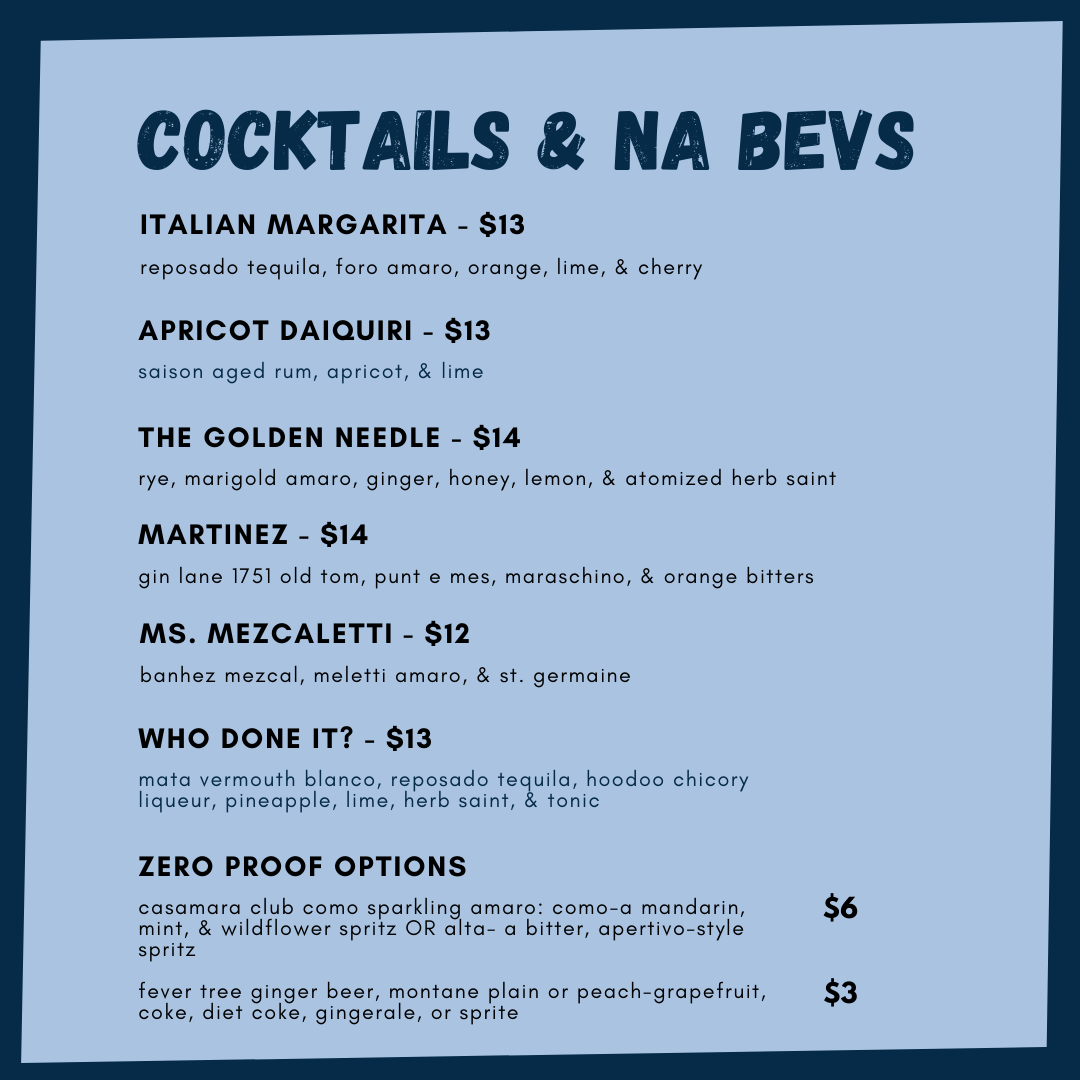 Current Menu — Honest, humble food and drink in a comfortable ...