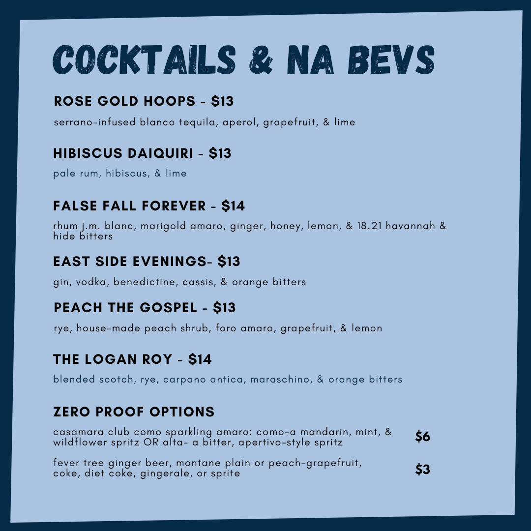 Current Menu — Honest, humble food and drink in a comfortable ...