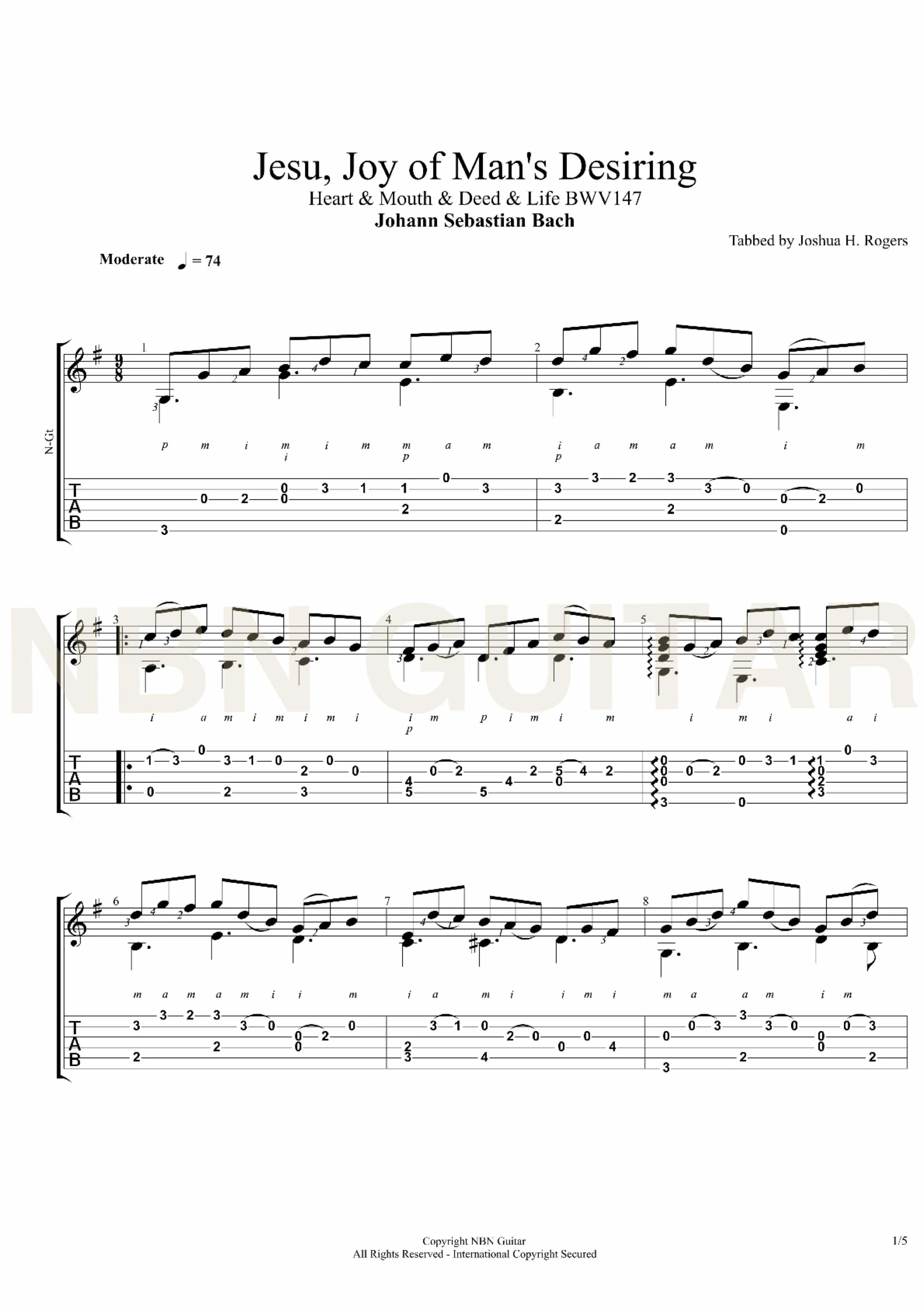 Jesu, Joy of Man's Desiring - Free Classical Guitar Tabs — NBN Guitar