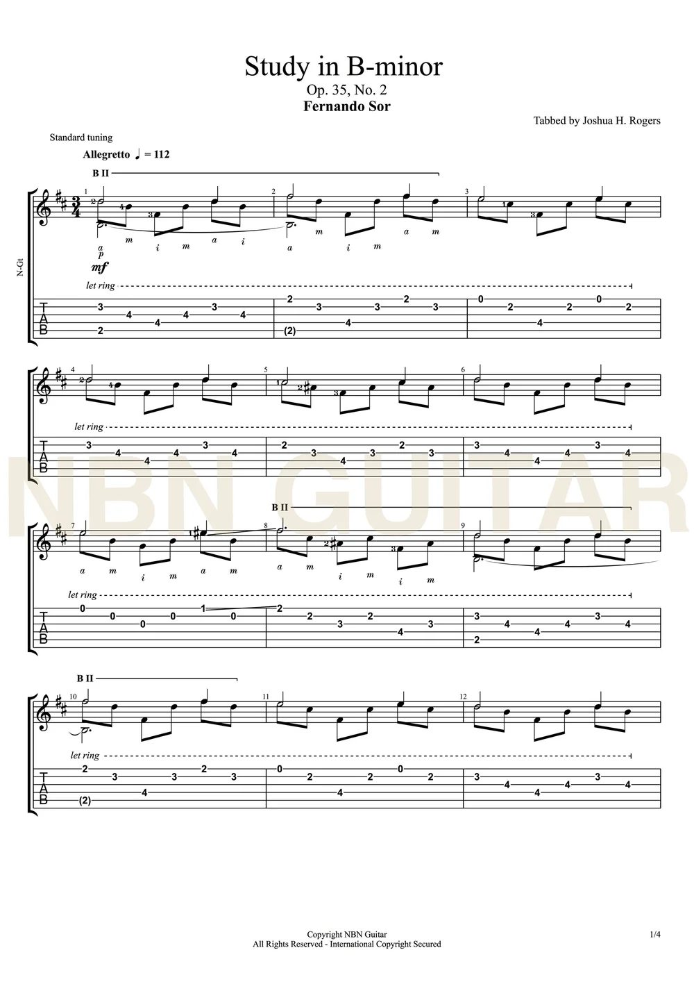 B Minor Guitar Tab