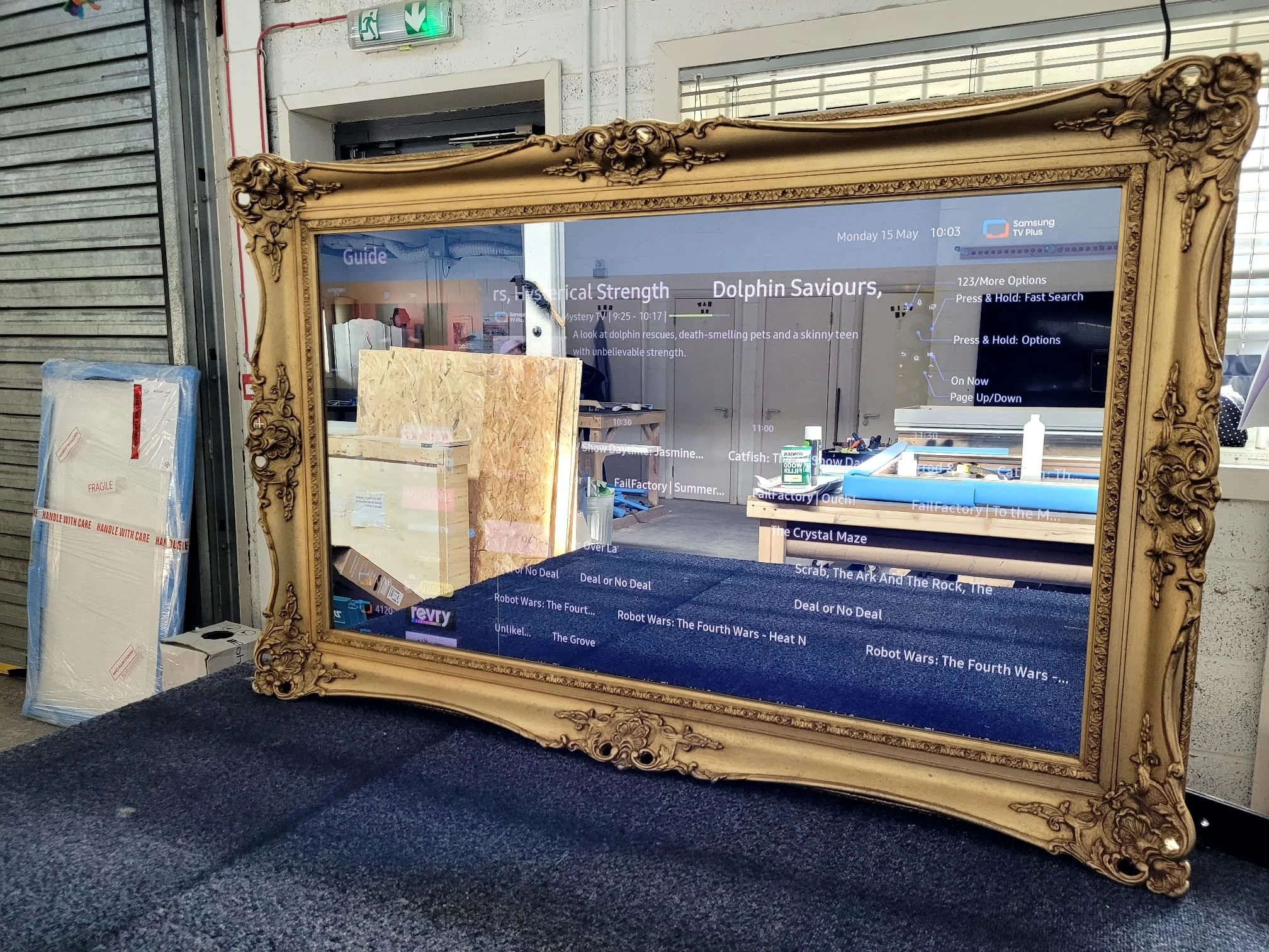 SURREY ANTIQUE BRASS FINISH FRAME MIRROR TV 43" — ♔Xander Prestige