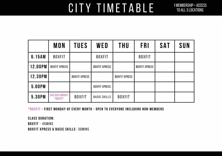 Timetable — WELLINGTON BOXING GYM