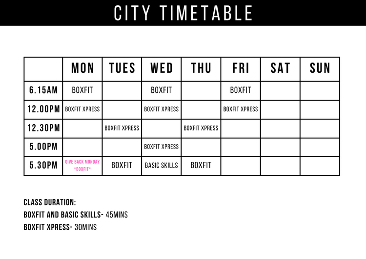 Timetable — WELLINGTON BOXING GYM