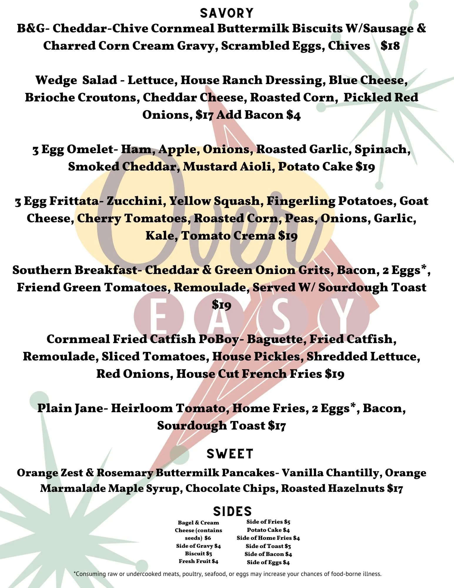 Brunch Menu — Over Easy