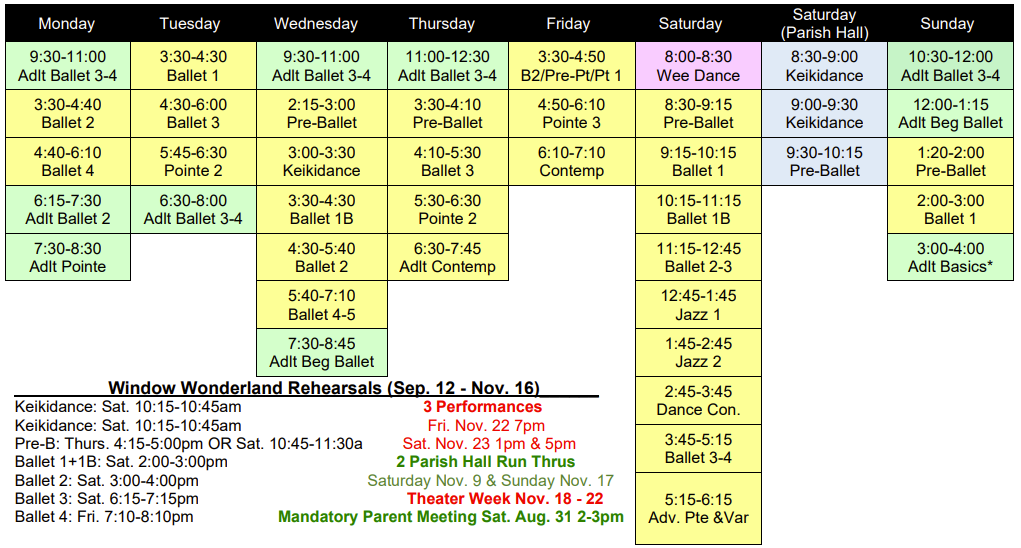 Schedule — Queen Emma Ballet