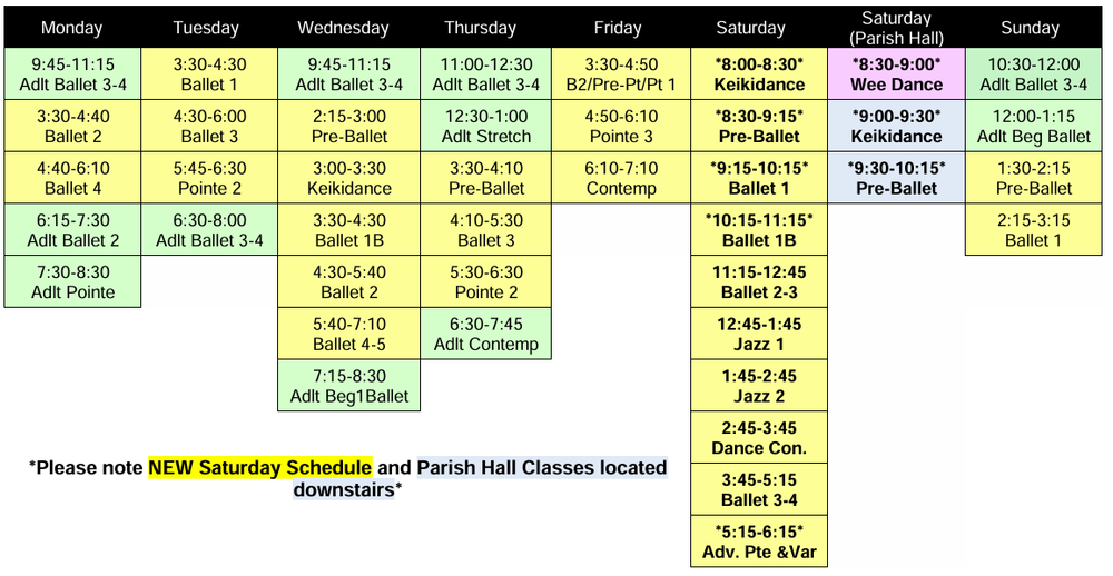 Schedule — Queen Emma Ballet