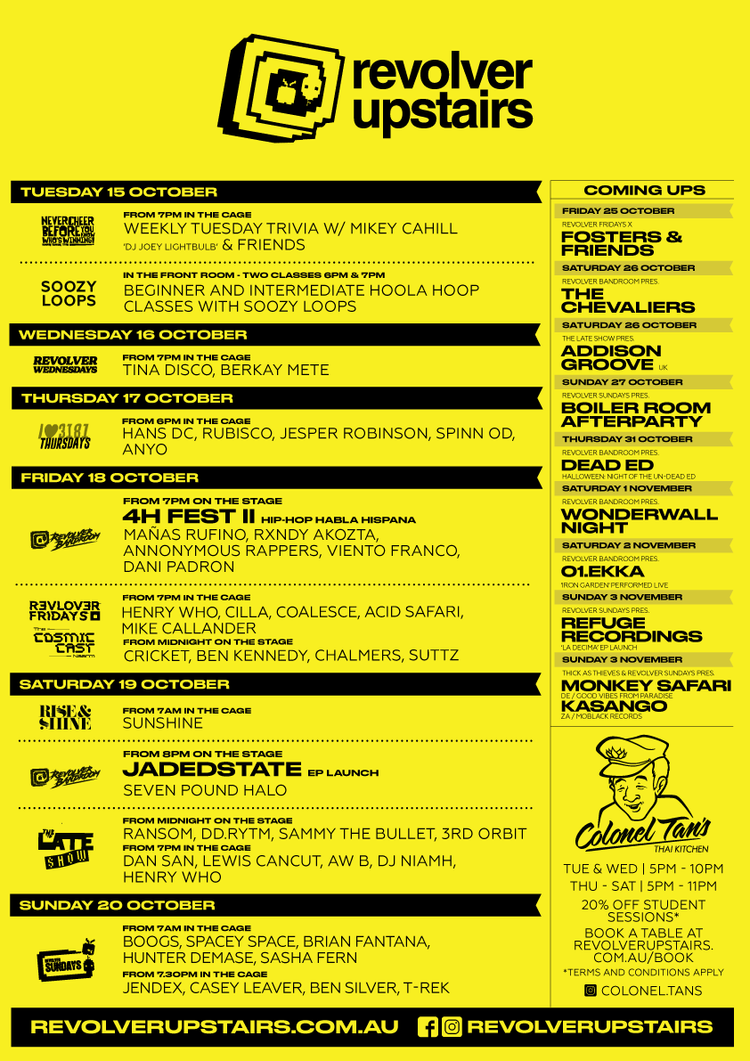 This Week — REVOLVER UPSTAIRS - Bar, Thai Restaurant, Nightclub, Live ...
