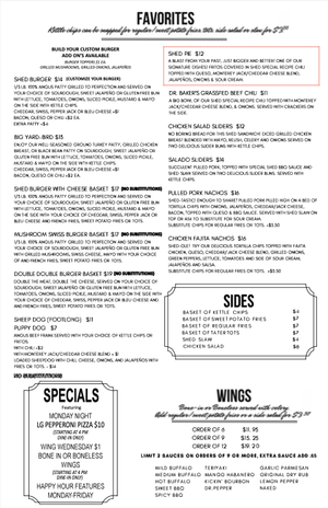 The Shed Menu | Inn On The Creek | Salado