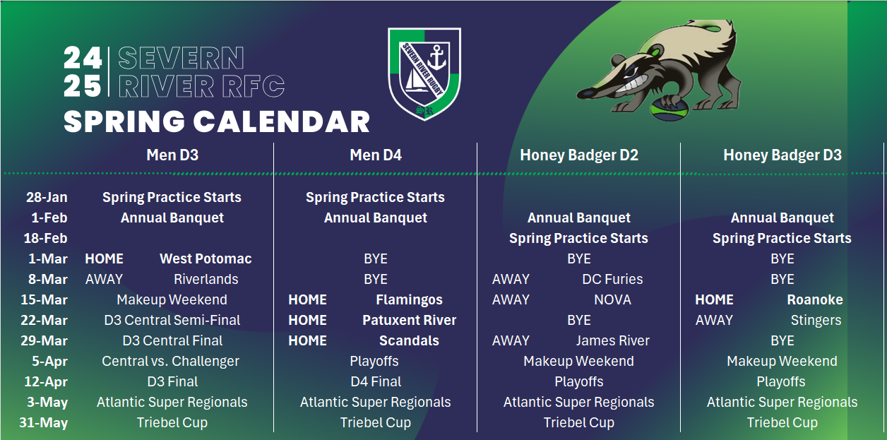 Club Schedule Overview — Severn River Rugby Football Club