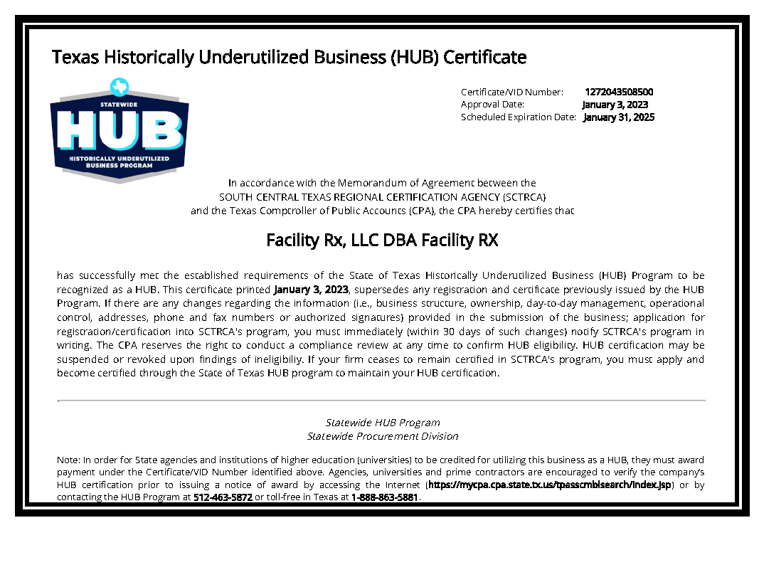 certifications — Facility RX