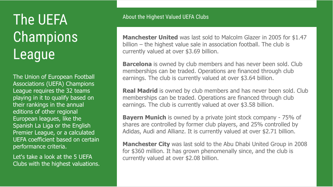Data in the valuation of Sports Clubs — Redwood Algorithms