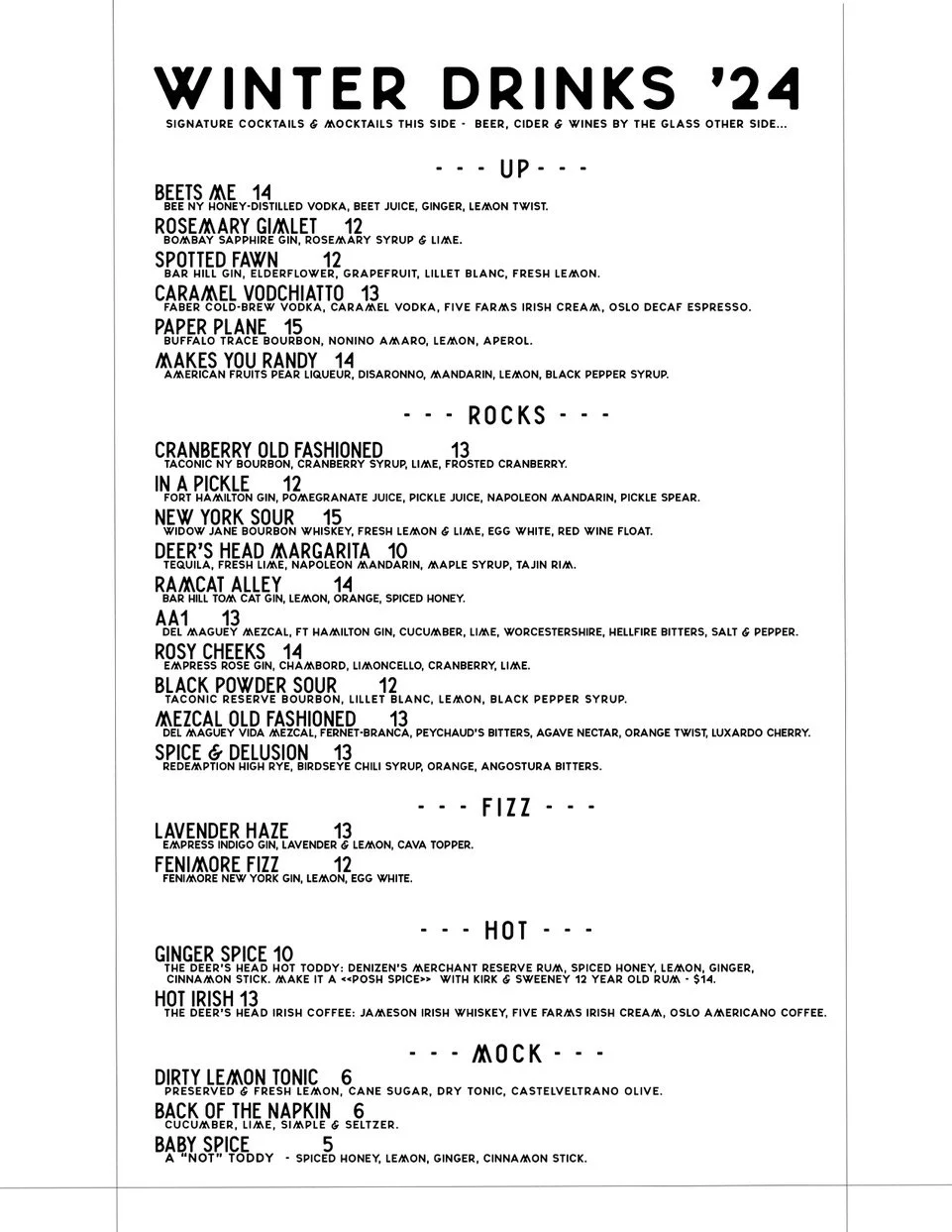 MENU — The Deer's Head Inn