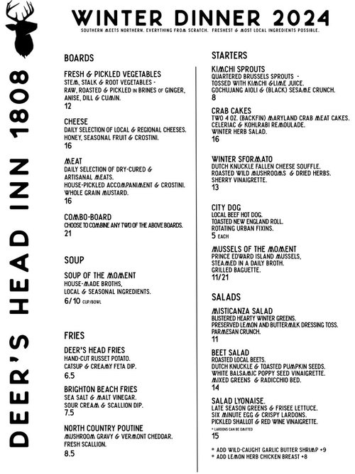 MENU — The Deer's Head Inn