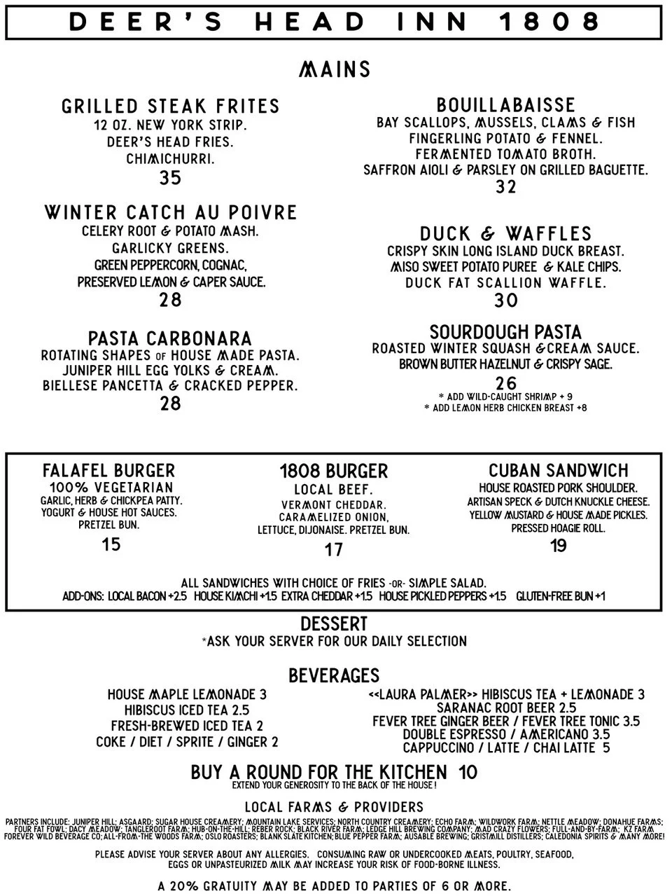 MENU — The Deer's Head Inn