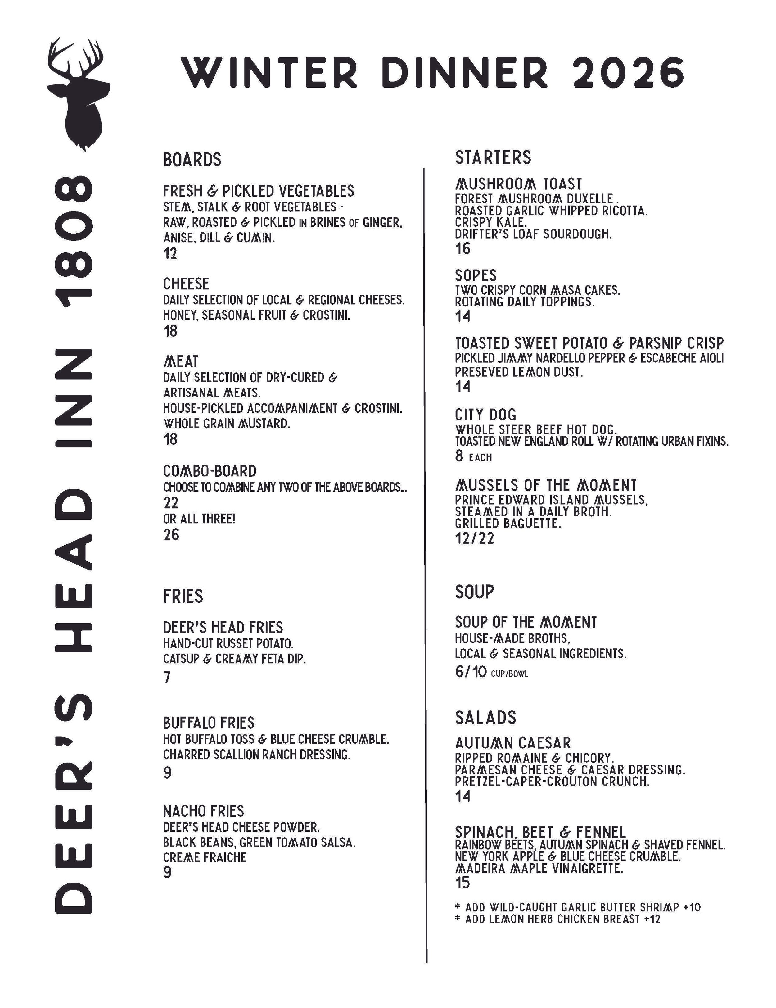 MENU — The Deer's Head Inn